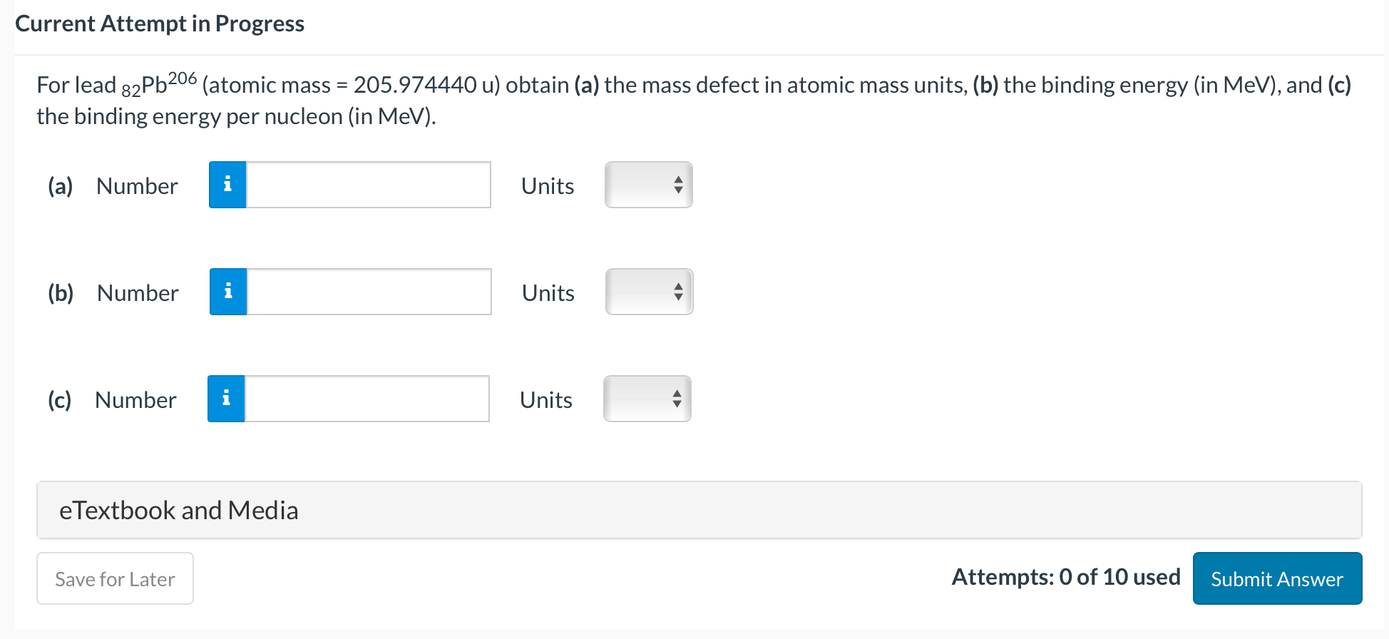 Solved For lead 82 Pb206 (atomic mass =205.974440u ) obtain | Chegg.com