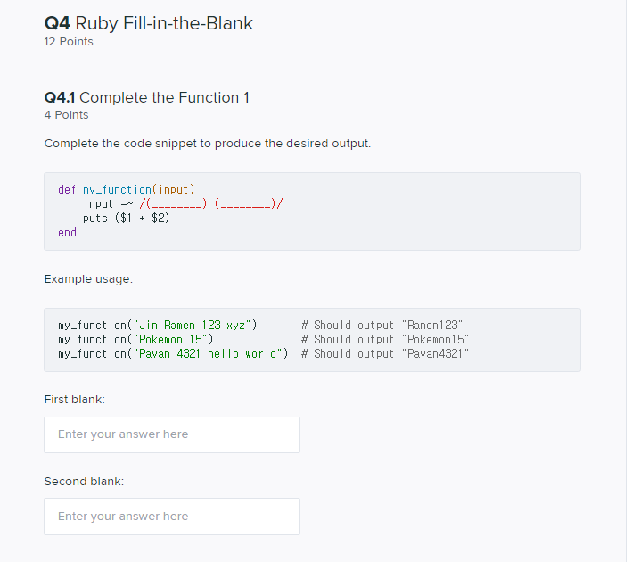 Solved Q4 Ruby Fill-in-the-Blank 12 Points Q4.1 Complete the | Chegg.com