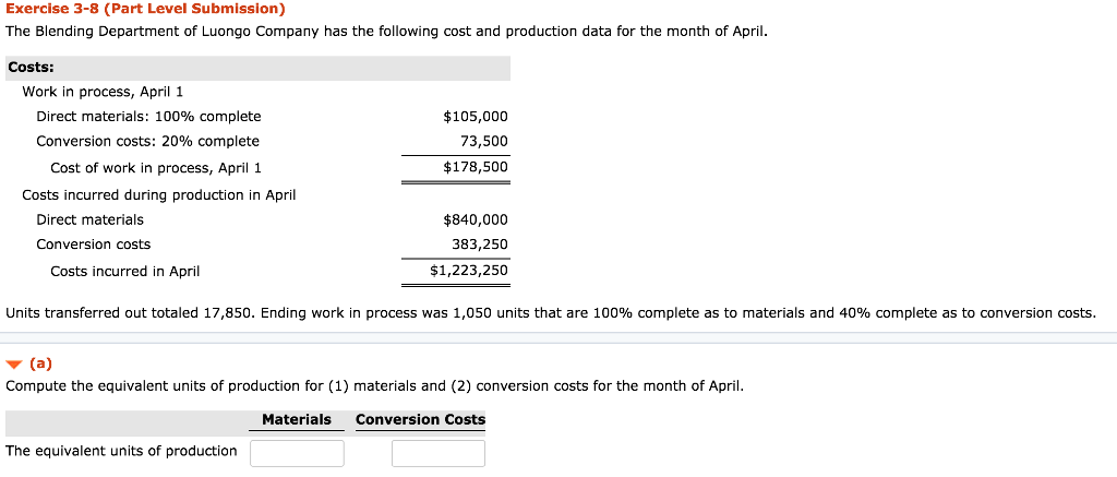 Solved Exercise 3-8 (Part Level Submission) The Blending | Chegg.com
