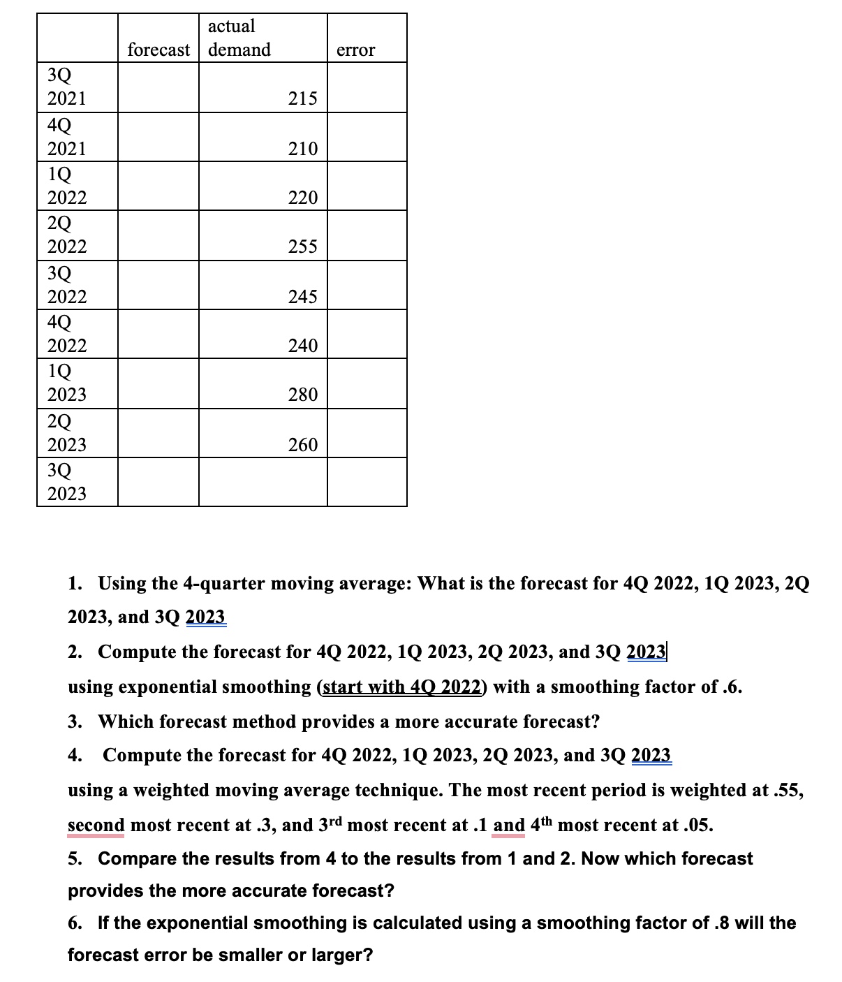 Solved 1. Using the 4-quarter moving average: What is the | Chegg.com
