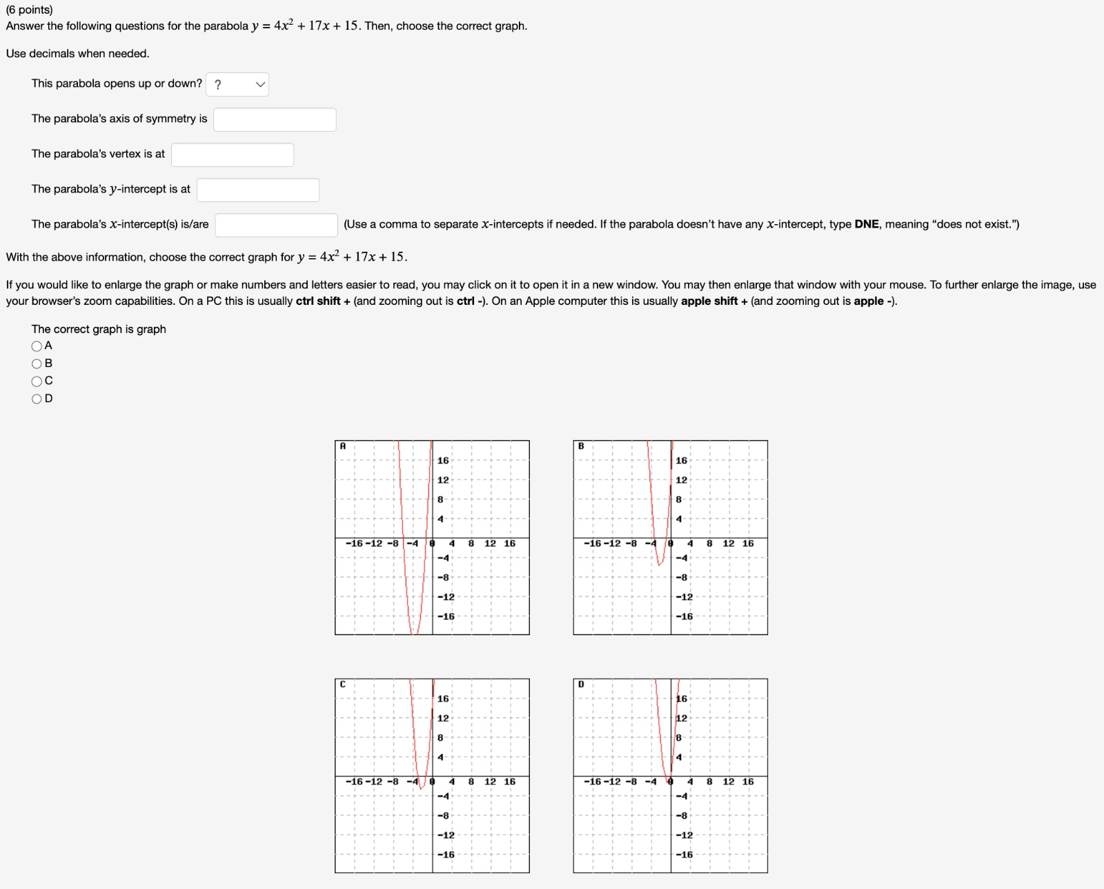 Answer the following questions for the parabola | Chegg.com
