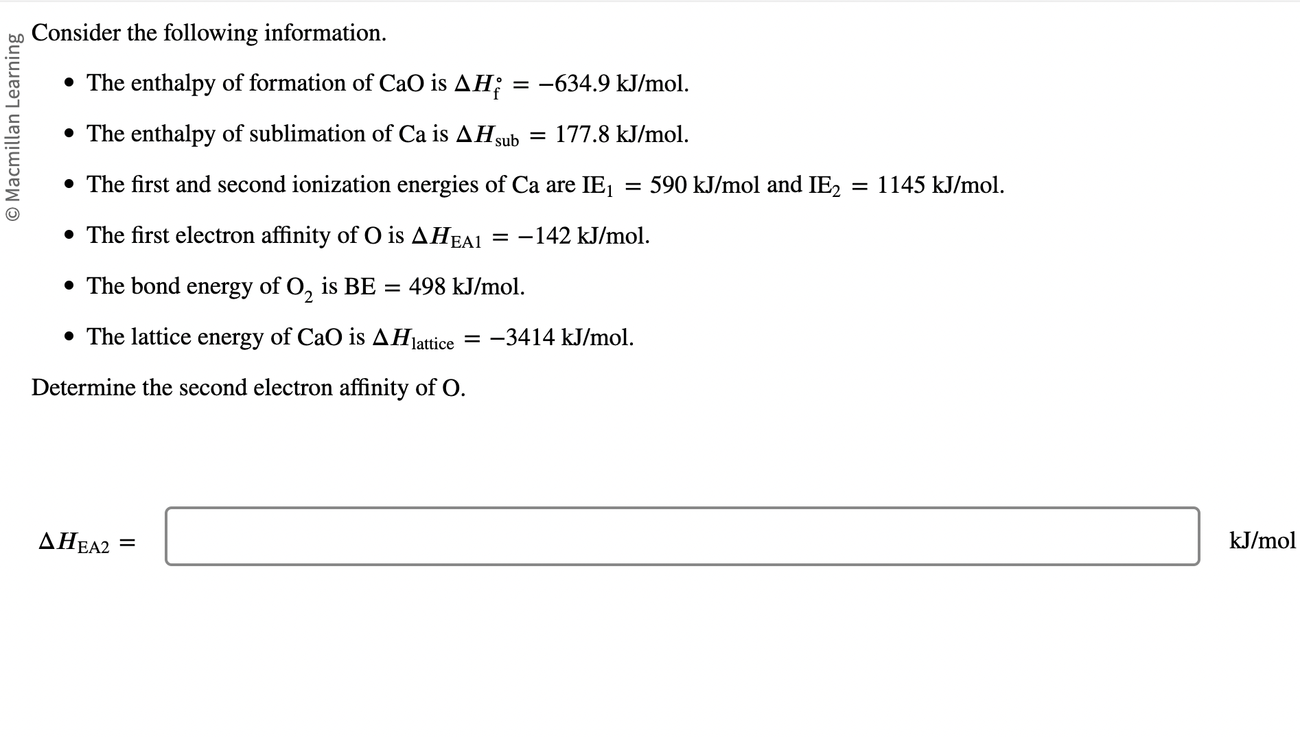 Solved Consider the following information. - The enthalpy of | Chegg.com