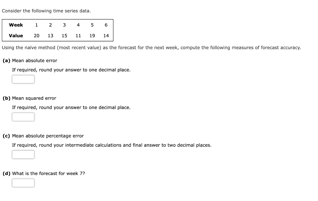 Solved Consider the following time series data. Using the | Chegg.com