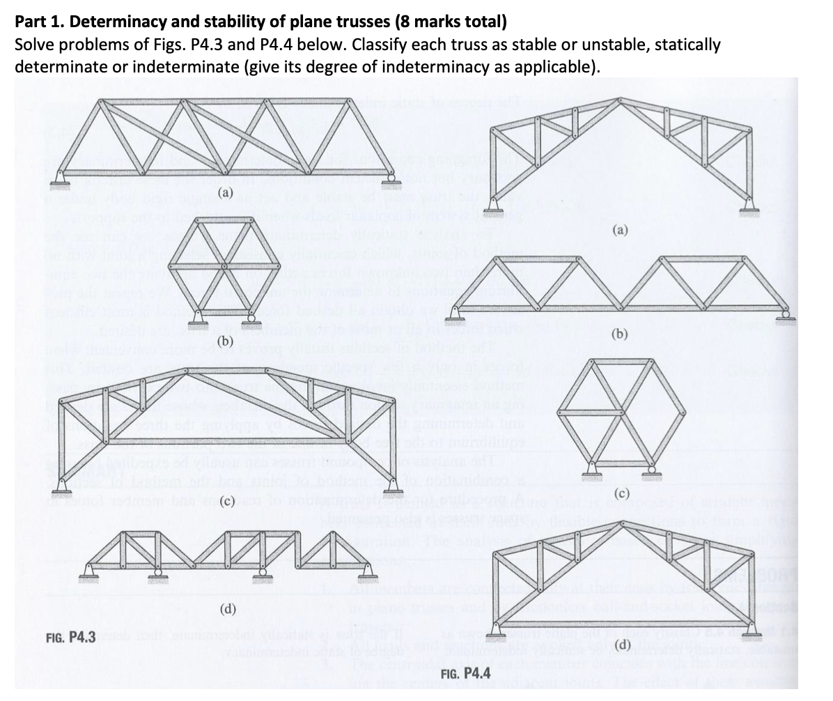 Solved Part 1. Determinacy and stability of plane trusses (8 | Chegg.com
