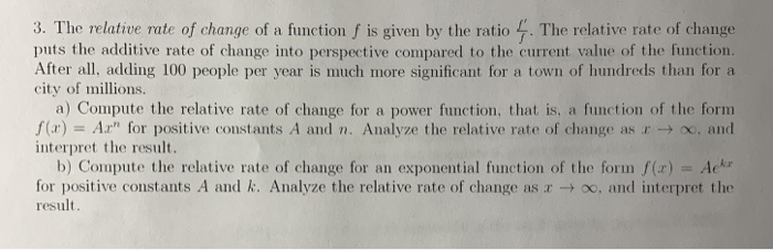 Solved 3. The relative rate of change of a function f is | Chegg.com