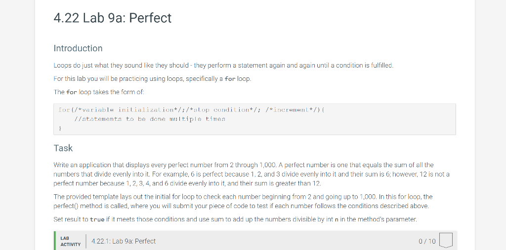 Solved 4.22 Lab 9a: Perfect Introduction Loops do just what | Chegg.com