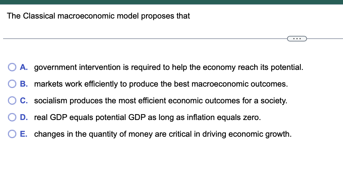 Solved The Classical macroeconomic model proposes that A. | Chegg.com