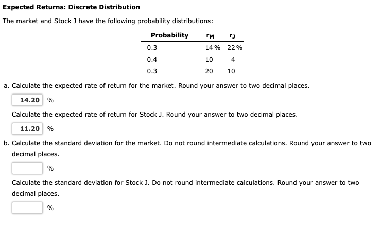 Solved Expected Returns: Discrete Distribution The market | Chegg.com