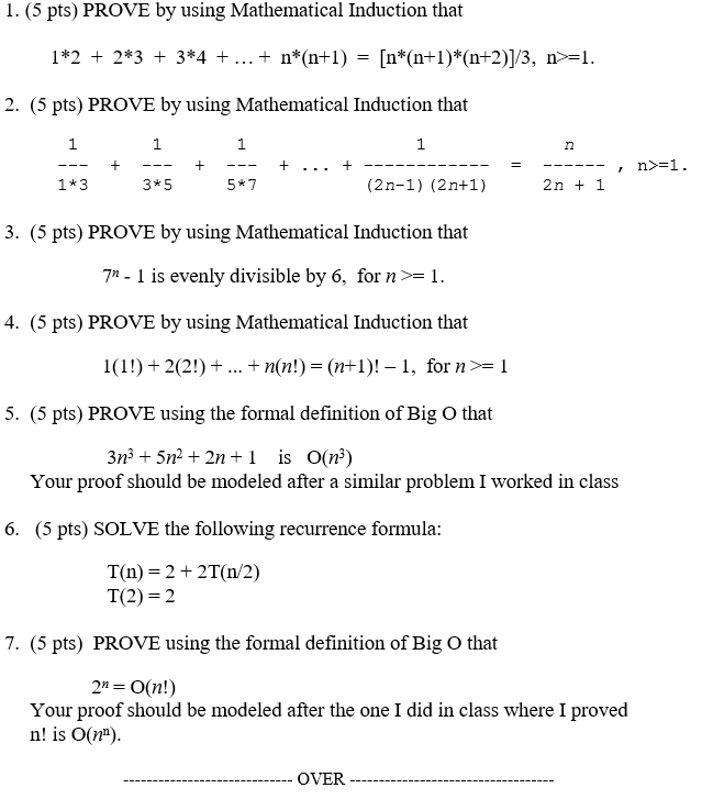Solved 1. (5 pts) PROVE by using Mathematical Induction that | Chegg.com