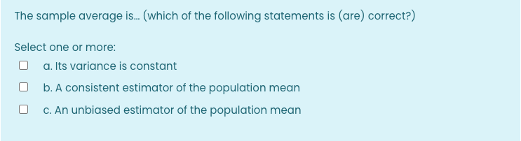 Solved The sample average is... (which of the following | Chegg.com