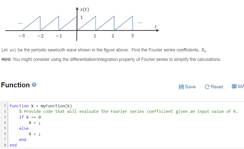 Solved function X = ﻿myFunction(k)% ﻿Provide code that will | Chegg.com