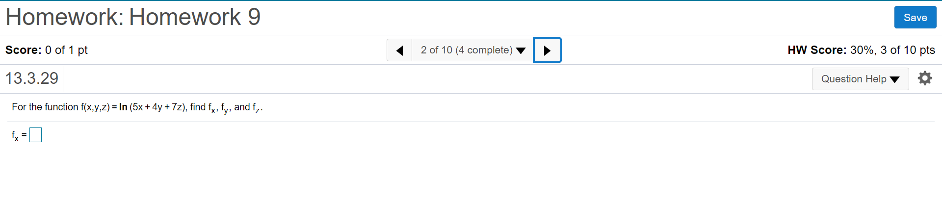 Solved Homework Homework 9 Save Score 0 Of 1 Pt 1 Of 10 4
