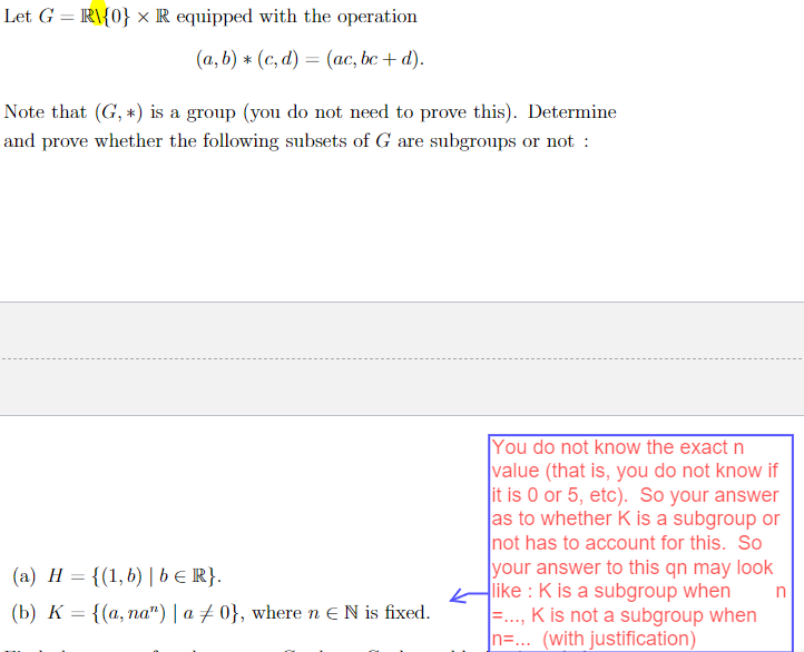 Solved Let G=R\{0}×R equipped with the operation | Chegg.com