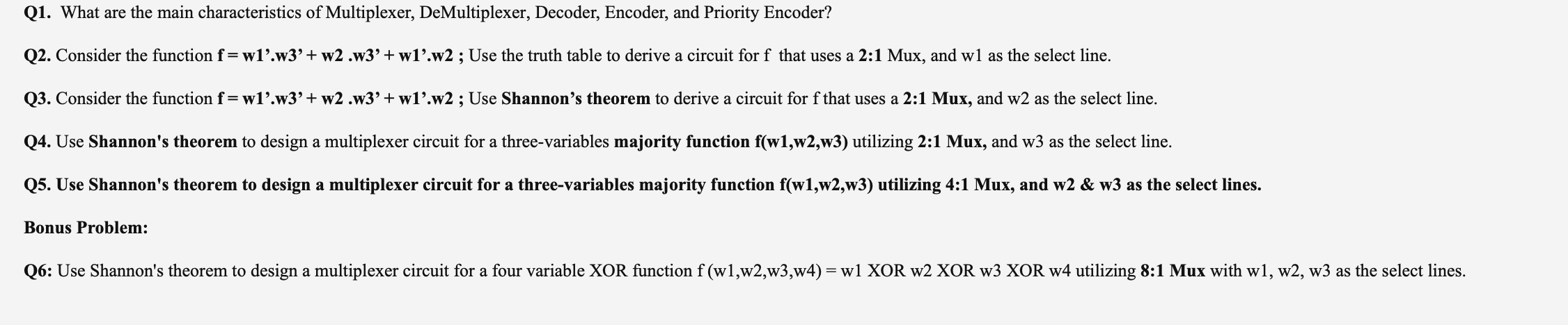 Solved Q1. What are the main characteristics of Multiplexer, | Chegg.com