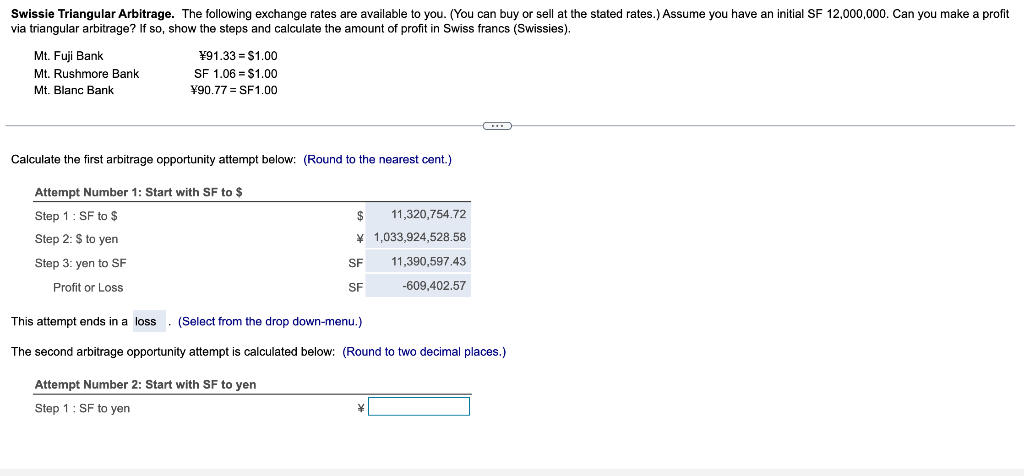 Solved Swissie Triangular Arbitrage. The following exchange | Chegg.com