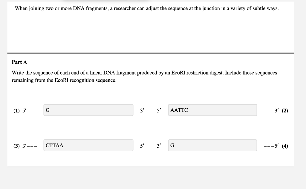 Solved When joining two or more DNA fragments, a researcher | Chegg.com