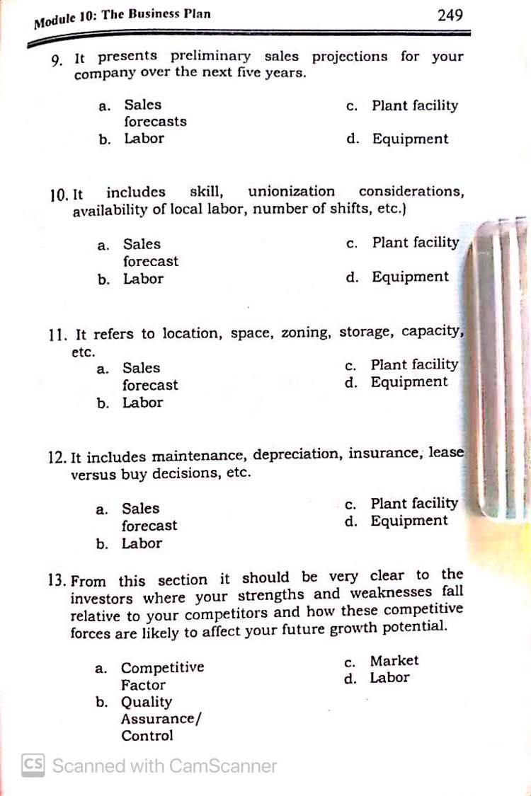 Solved 247 Module 10: The Business Plan ASSESSMENT EXERCISE | Chegg.com
