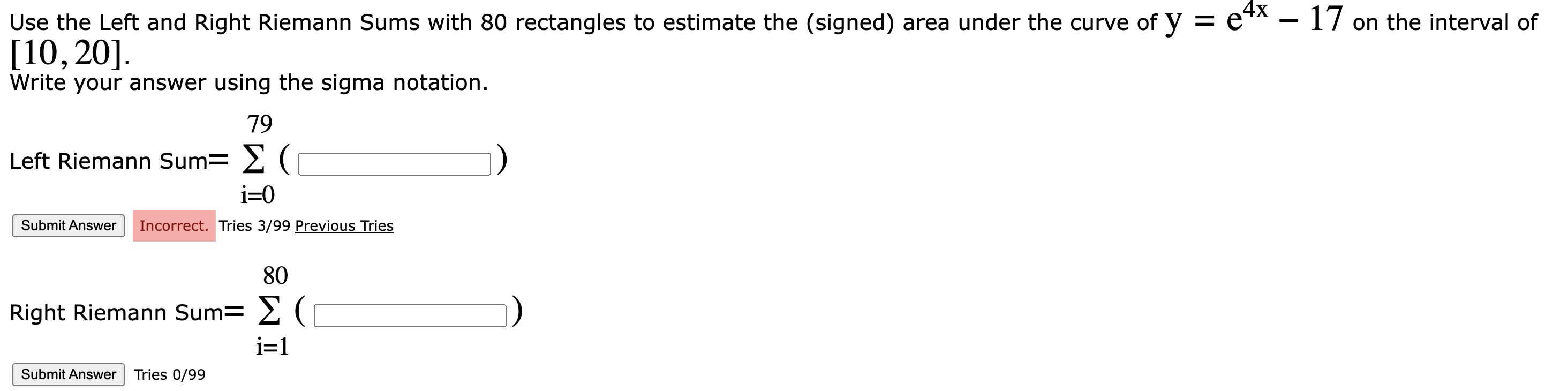 Solved Use the Left and Right Riemann Sums with 80 | Chegg.com