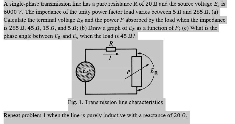 Solved A single-phase transmission line has a pure | Chegg.com