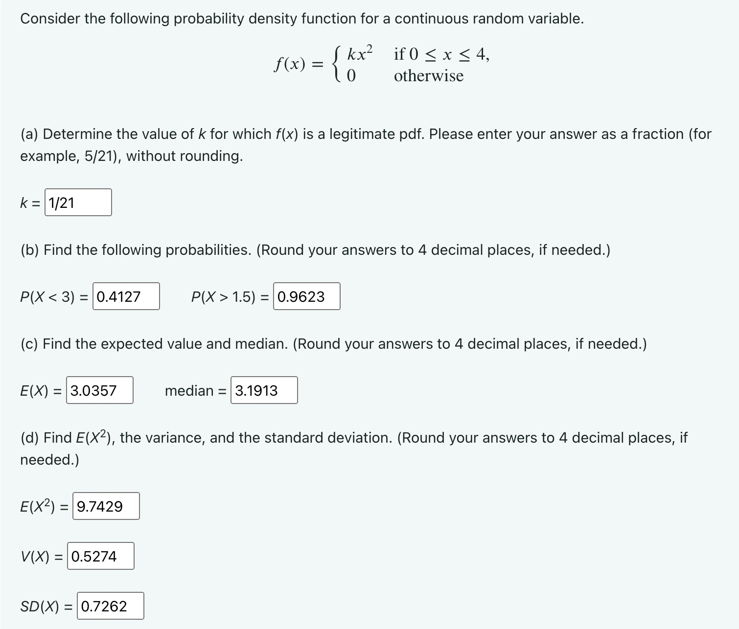 Consider the following probability density function | Chegg.com