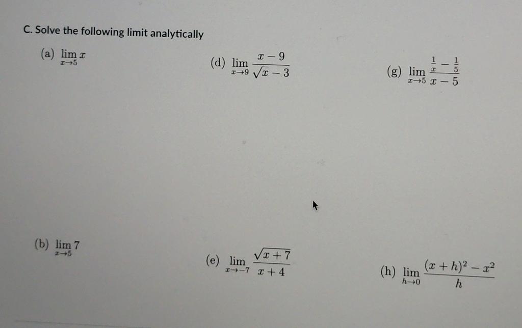 Solved C. Solve the following limit analytically (a) lim z - | Chegg.com