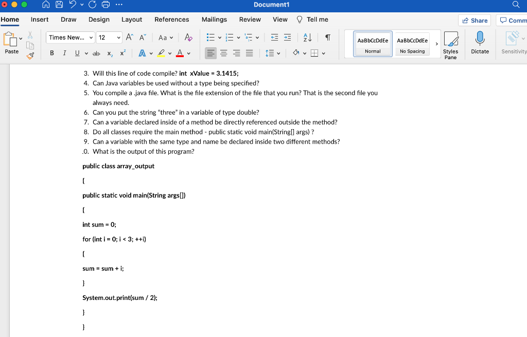 Solved Document1 Home Insert Draw Design Layout References | Chegg.com