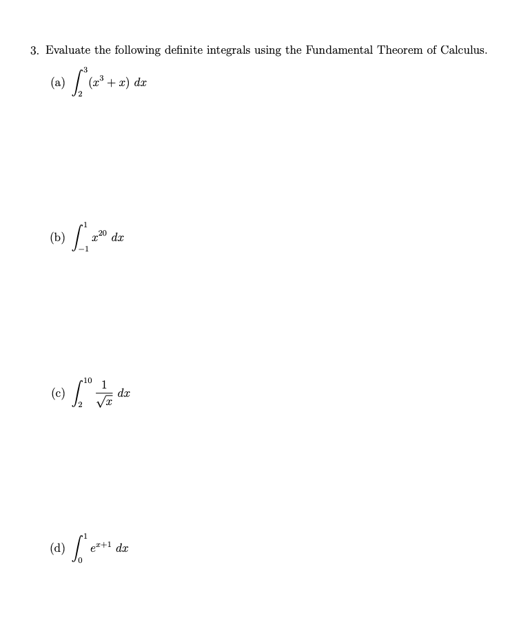 Solved 3. Evaluate the following definite integrals using | Chegg.com