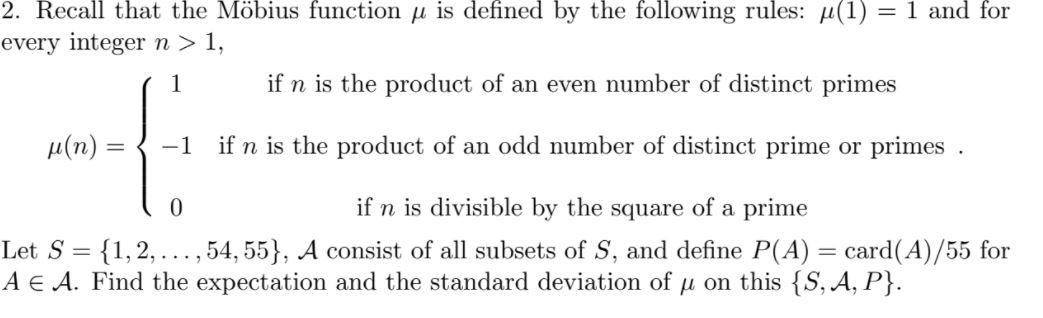 2. Recall that the Möbius function u is defined by | Chegg.com