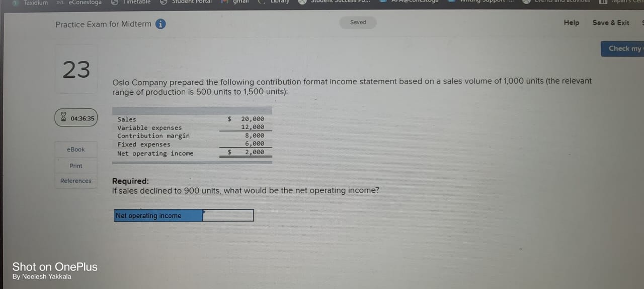 Solved Oslo Company prepared the following contribution | Chegg.com