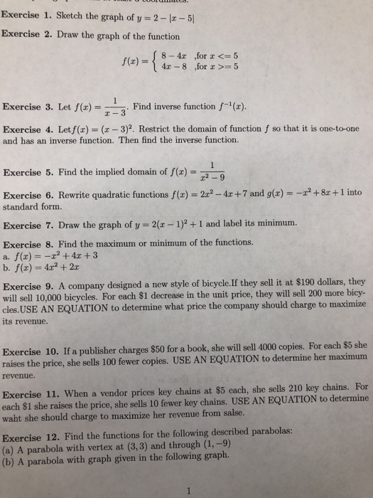Solved Exercise 1. Sketch the graph of y 2--5 Exercise 2. | Chegg.com