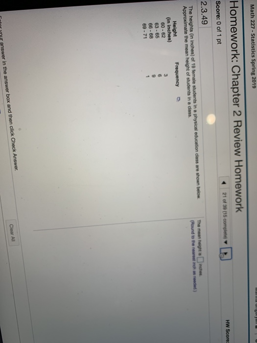 Solved Math 227-Statistics Spring 2019 Homework: Chapter 2 | Chegg.com