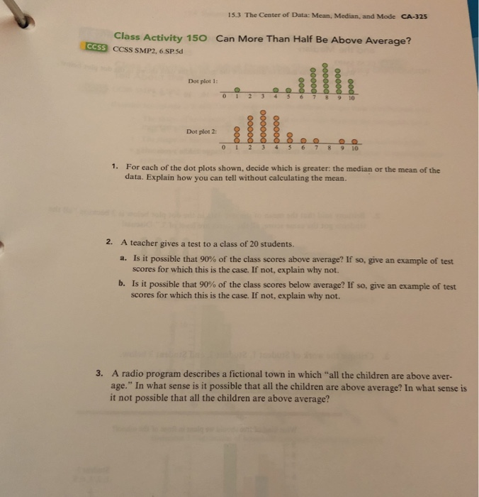 Solved 15.3 The Center of Data: Mean, Median, and Mode | Chegg.com