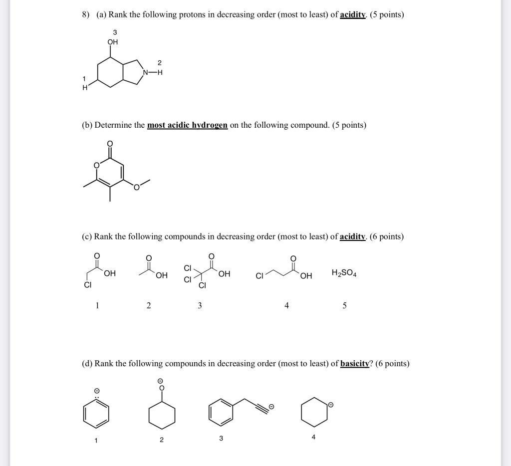 Solved 8) (a) Rank the following protons in decreasing order | Chegg.com