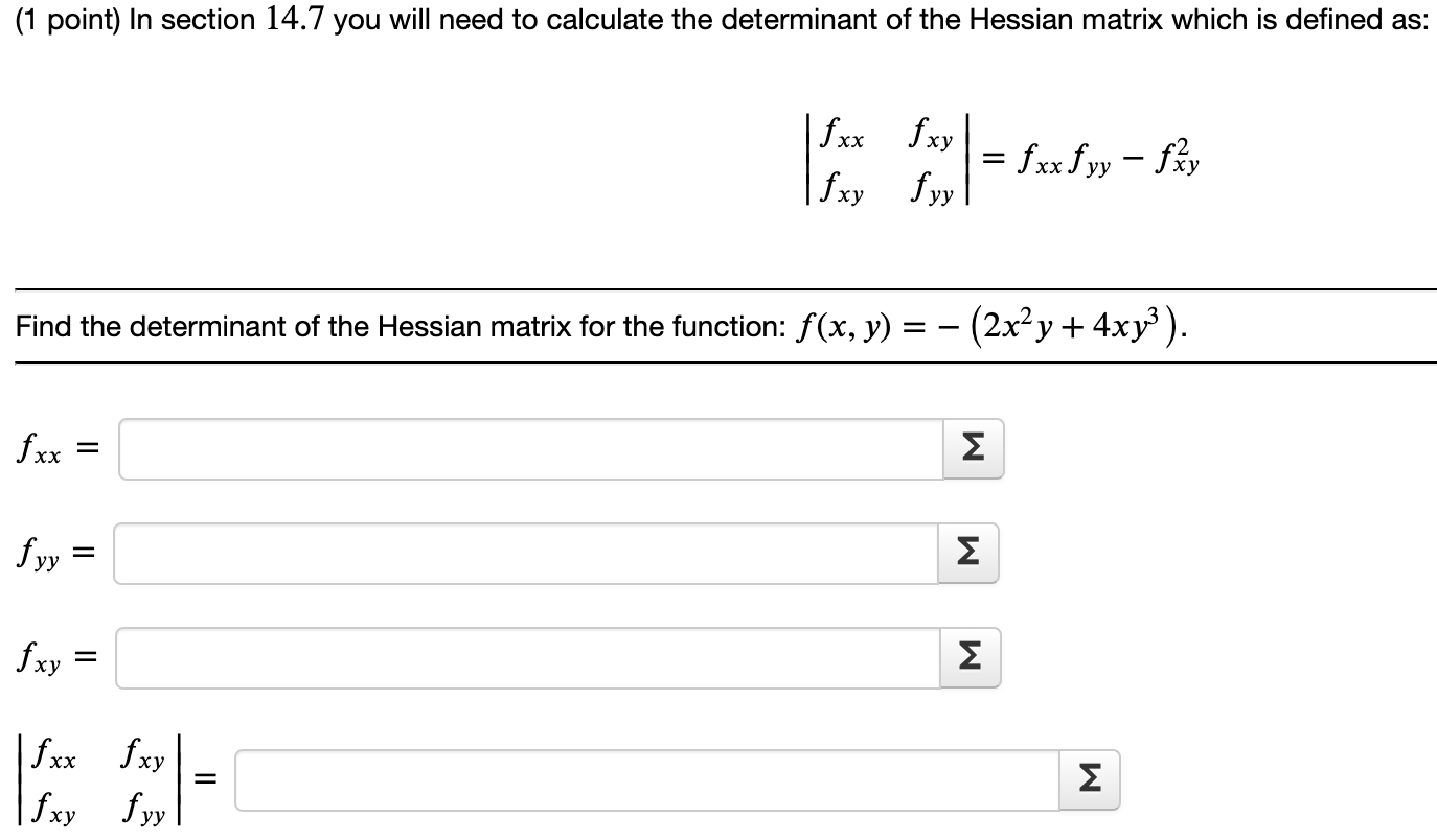 Solved (1 point) In section 14.7 you will need to calculate | Chegg.com