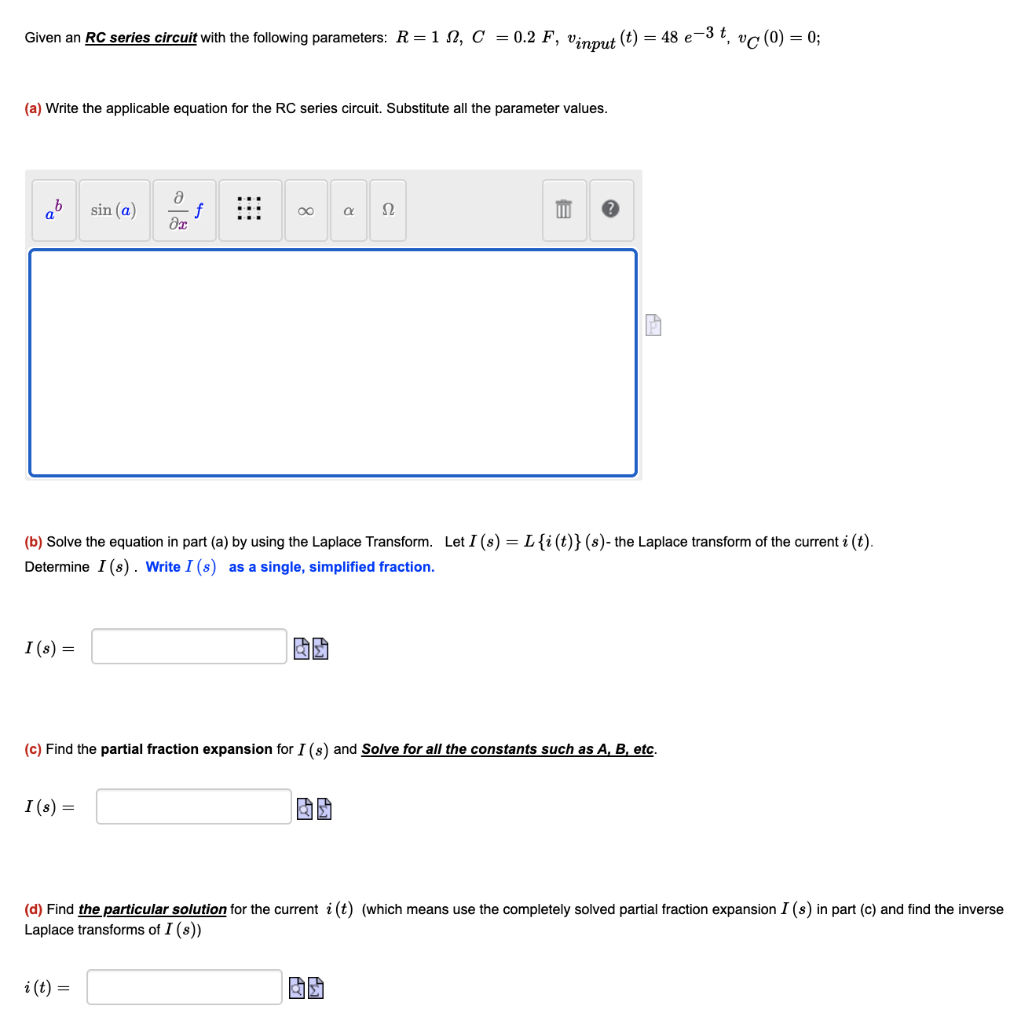 Solved Given an RC series circuit with the following | Chegg.com