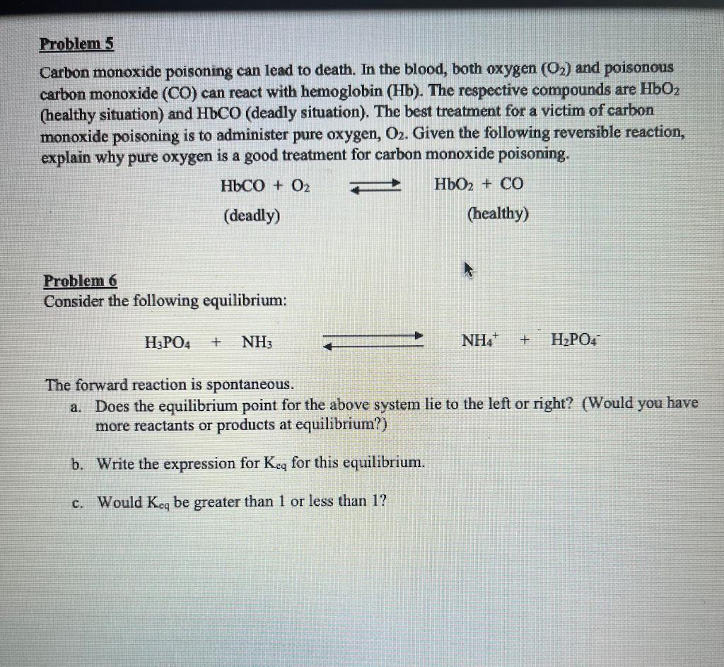 Solved Carbon monoxide poisoning can lead to death. In the | Chegg.com
