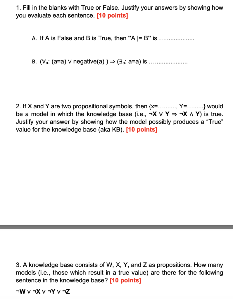 Solved 1. Fill in the blanks with True or False. Justify | Chegg.com