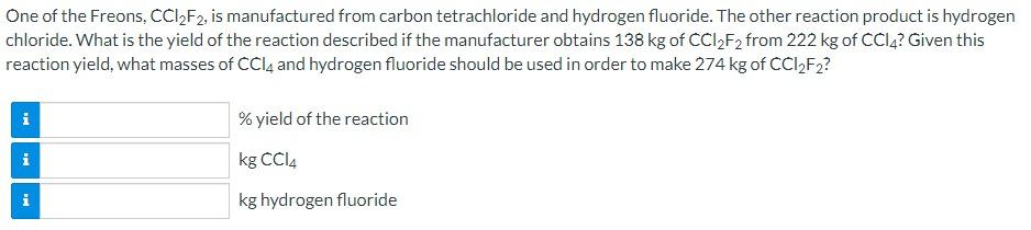 Solved One of the Freons, CCl2 F2, is manufactured from | Chegg.com