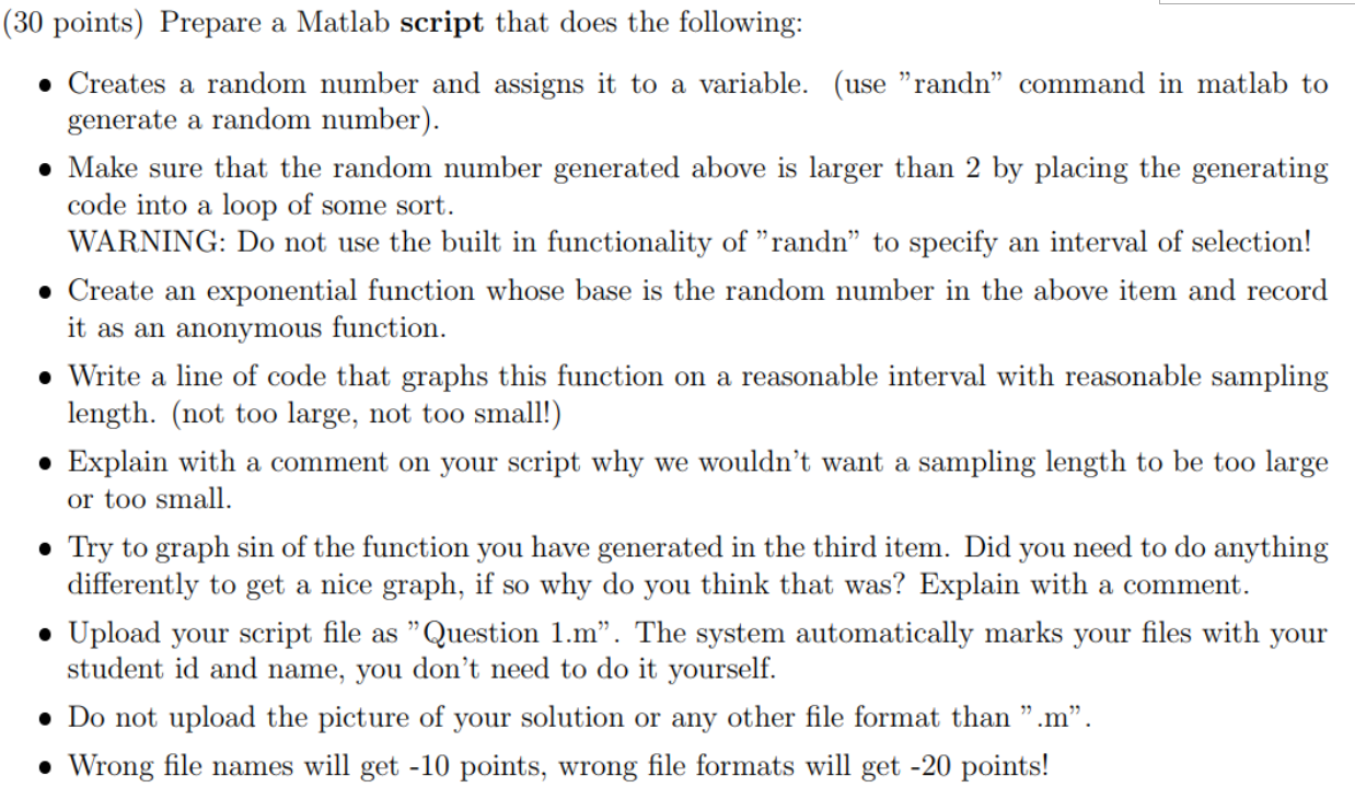 Solved (30 points) Prepare a Matlab script that does the | Chegg.com