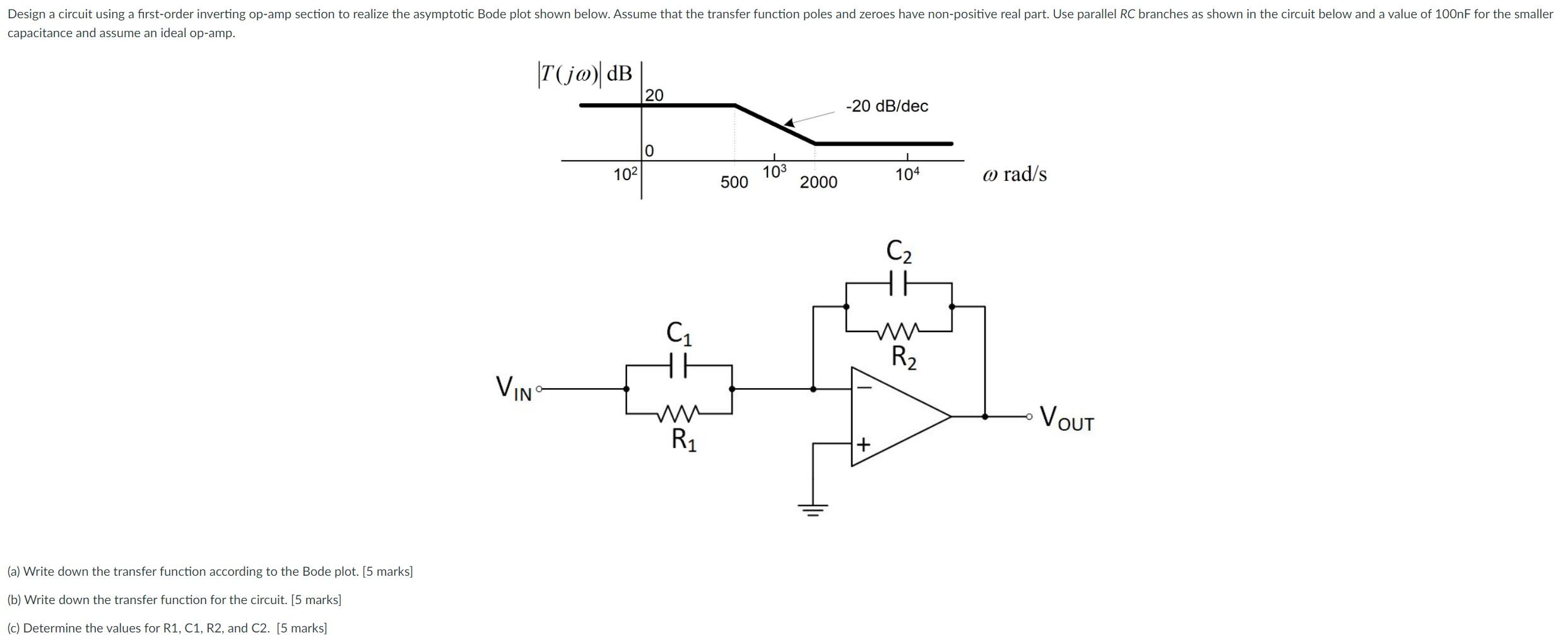 Solved Design a circuit using a first-order inverting op-amp | Chegg.com