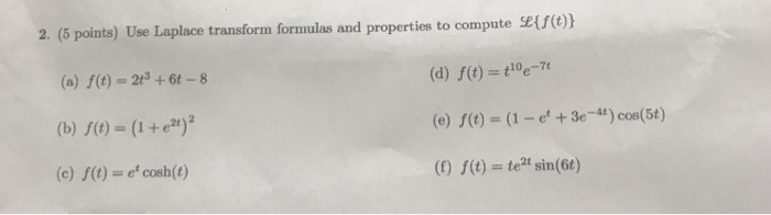 Solved 2. (5 points) Use Laplace transform formulas and | Chegg.com