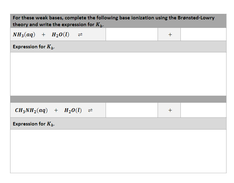 Solved For these weak bases, complete the following base | Chegg.com