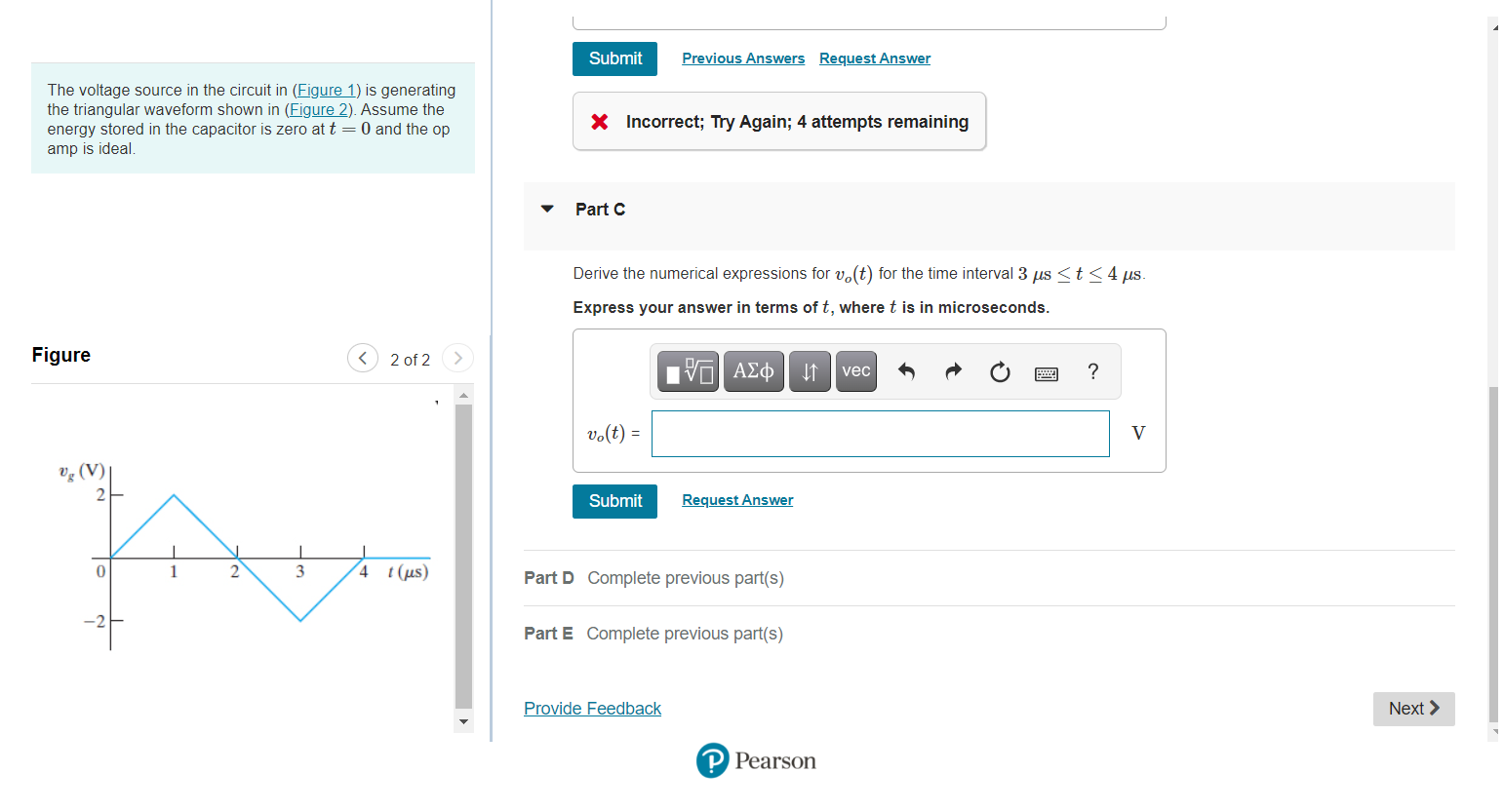 Solved Submit Previous Answers Request Answer The voltage | Chegg.com