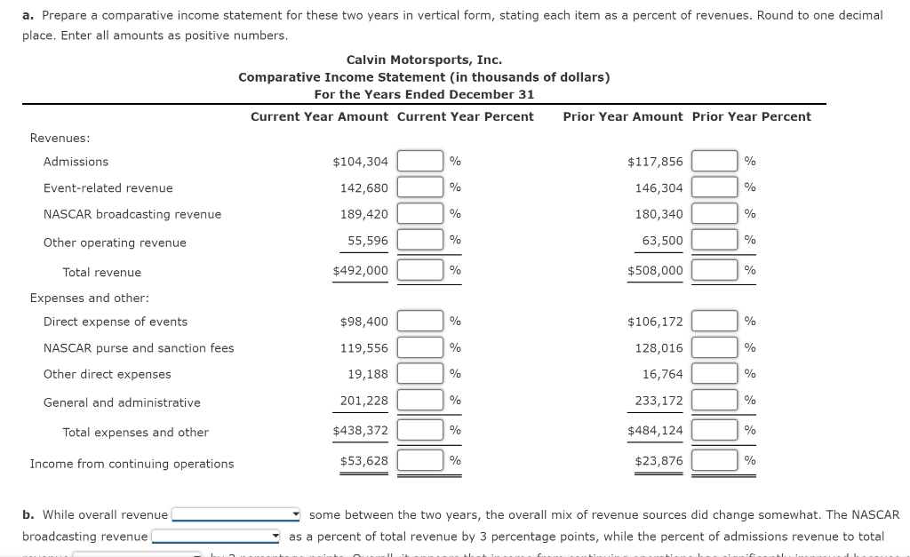 Solved Vertical Analysis of Income Statement The following | Chegg.com