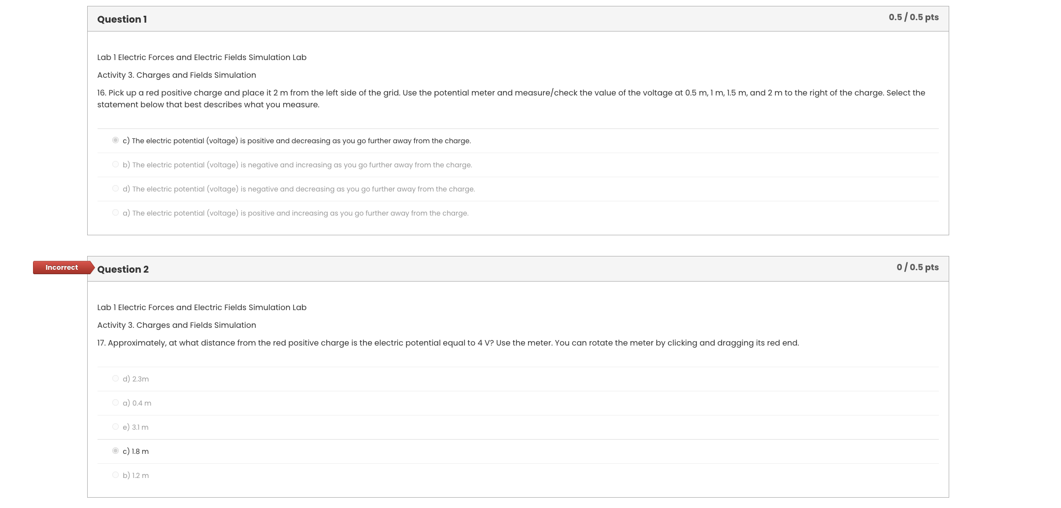 Solved Question 1 ﻿Question 3Lab 1 ﻿Electric Forces and | Chegg.com