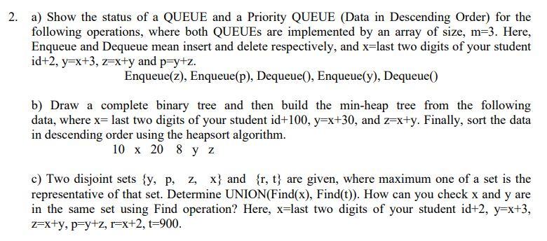 Solved 2. a) Show the status of a QUEUE and a Priority QUEUE | Chegg.com