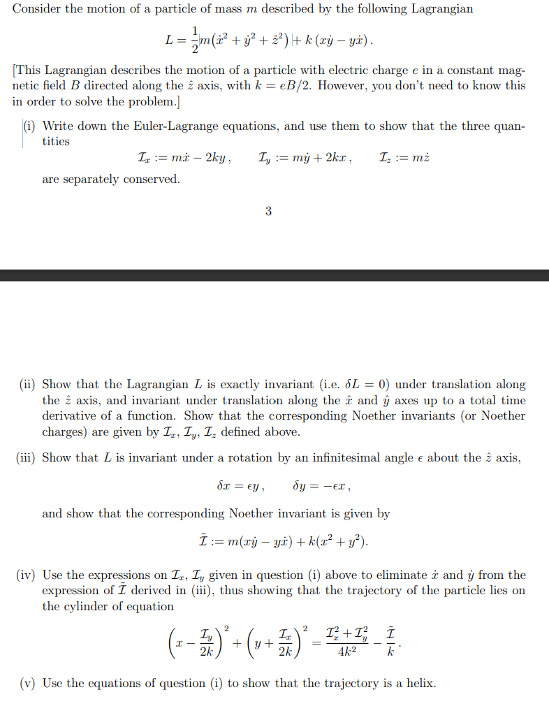 Solved Consider the motion of a particle of mass m | Chegg.com
