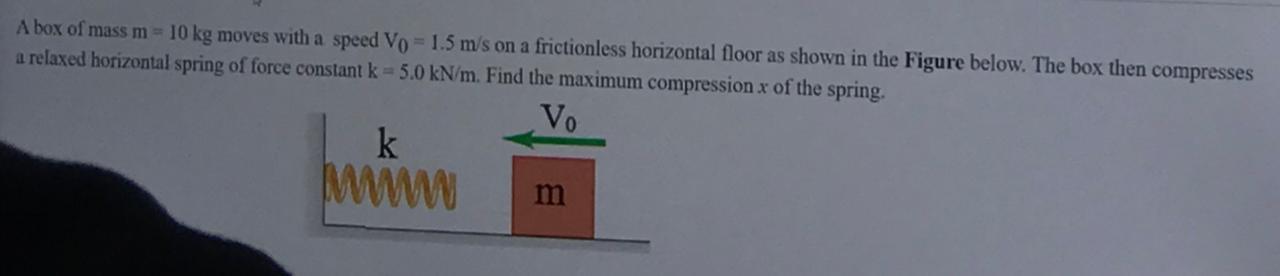 Solved A box of mass m = 10 kg moves with a speed Vo=1.5 m/s | Chegg.com