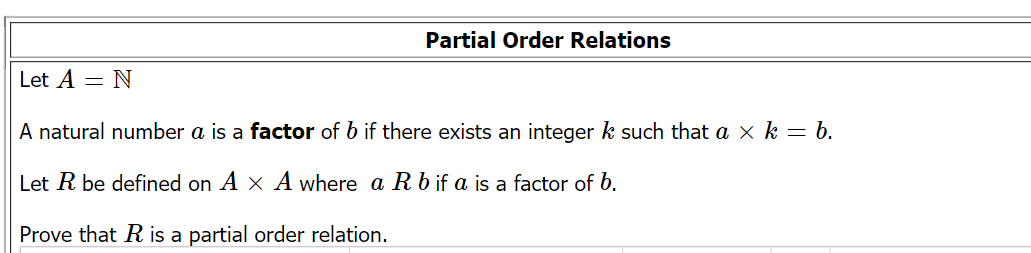 Solved Partial Order Relations Let A=N A natural number a is | Chegg.com