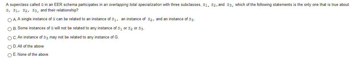 Solved A superclass called Gin an EER schema participates in | Chegg.com